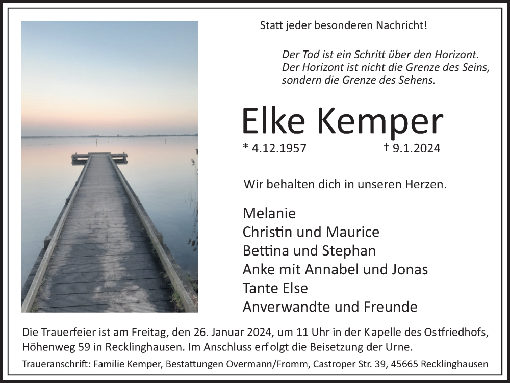 Traueranzeigen von Elke Kemper | sich-erinnern.de