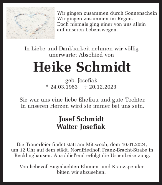 Traueranzeigen von Heike Schmidt | sich-erinnern.de