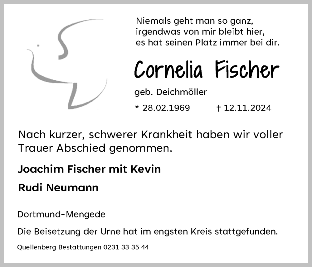 Traueranzeigen von Cornelia Fischer | sich-erinnern.de