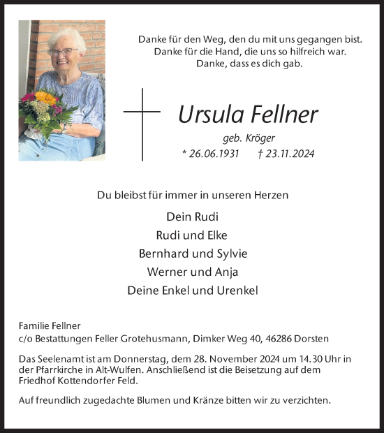 Traueranzeigen von Ursula Fellner | sich-erinnern.de