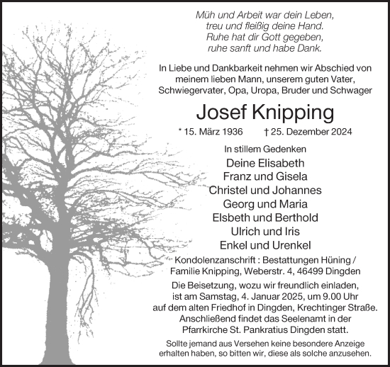 Traueranzeigen von Josef Knipping | sich-erinnern.de
