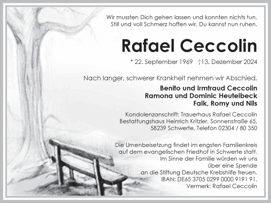 Traueranzeigen von Rafael Ceccolin | sich-erinnern.de