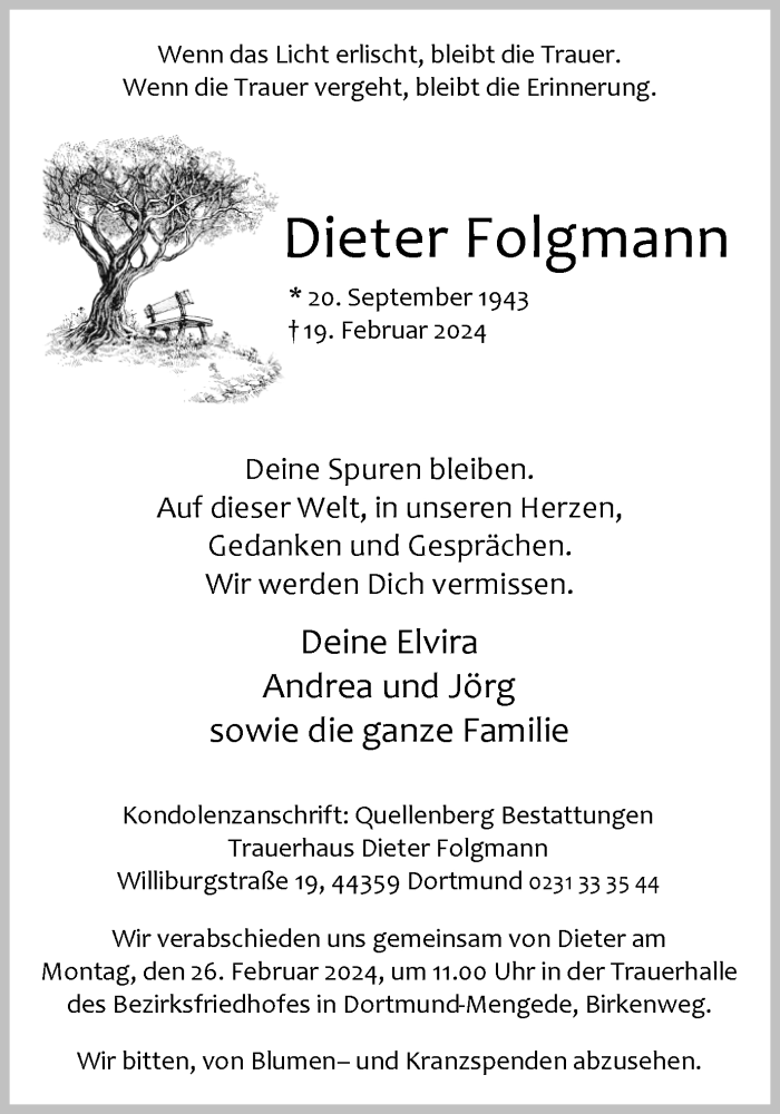Traueranzeigen von Dieter Folgmann | sich-erinnern.de
