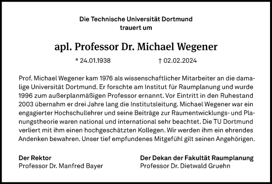 Traueranzeigen von Michael Wegener | sich-erinnern.de