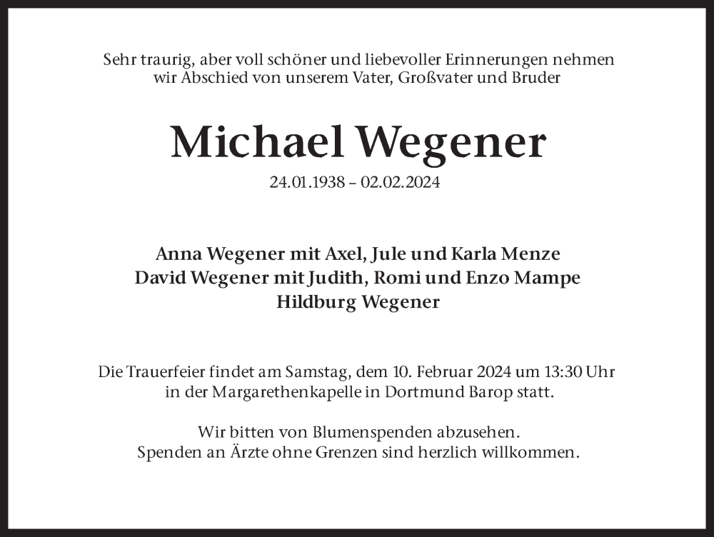 Traueranzeigen von Michael Wegener | sich-erinnern.de