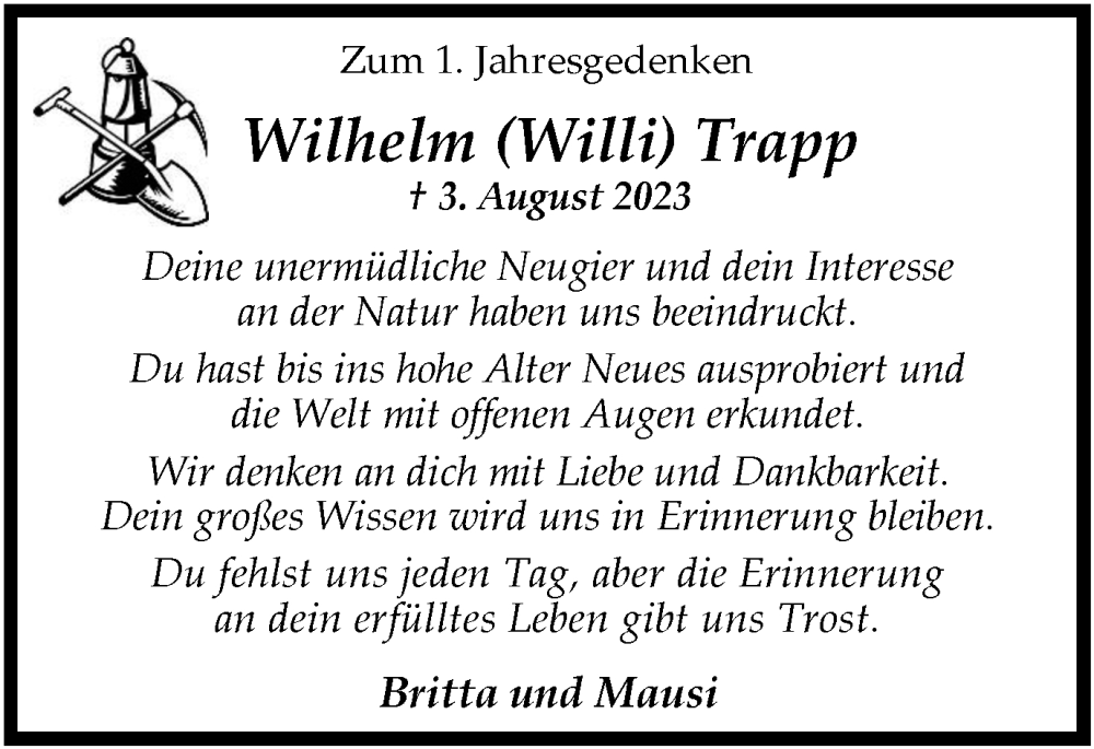 Traueranzeigen von Wilhelm Trapp | sich-erinnern.de