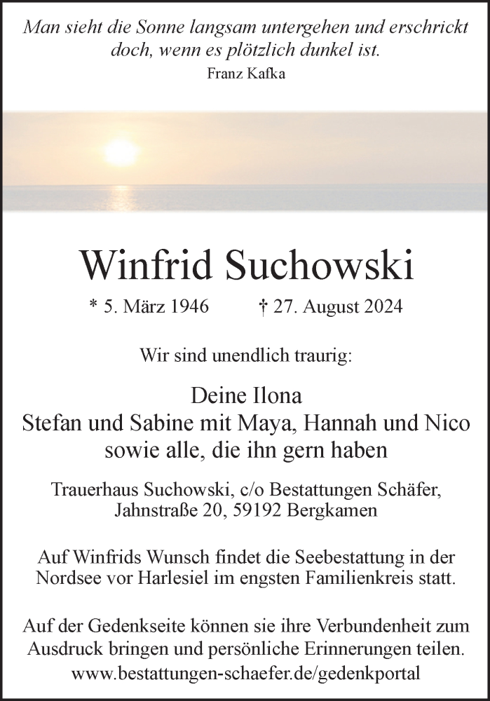 Traueranzeigen von Winfrid Suchowski | sich-erinnern.de