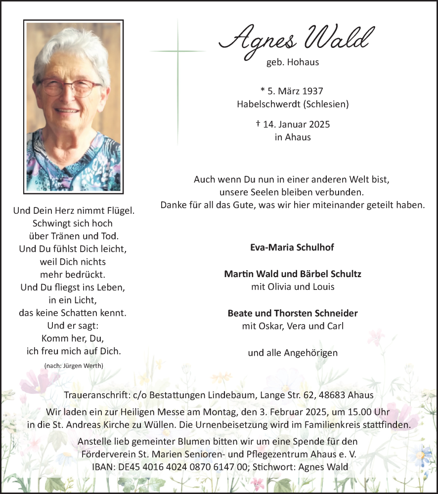 Traueranzeigen von Agnes Wald | sich-erinnern.de