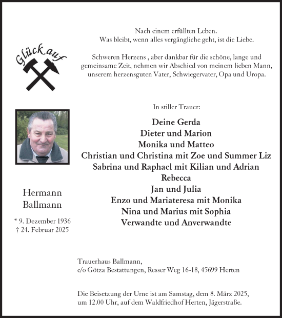 Traueranzeigen von Hermann Ballmann | sich-erinnern.de
