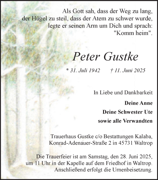 Traueranzeigen von Peter Gustke | sich-erinnern.de