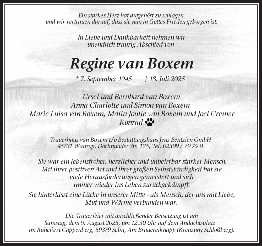 Traueranzeigen von Regine van Boxem | sich-erinnern.de
