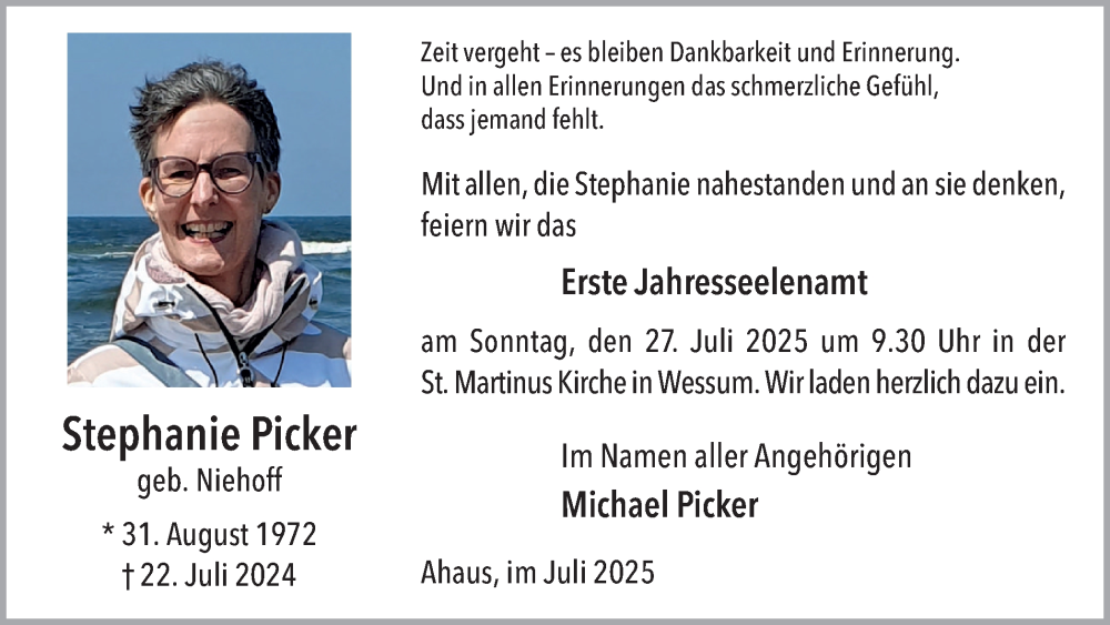 Traueranzeigen von Stephanie Picker | sich-erinnern.de