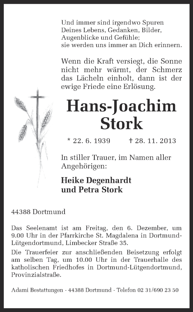 Traueranzeigen von Hans-Joachim Stork | sich-erinnern.de