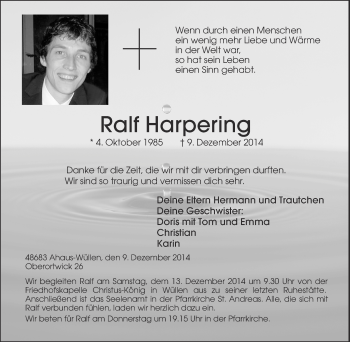 Traueranzeigen von Ralf Harpering | sich-erinnern.de