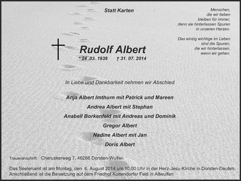 Traueranzeigen von Rudolf Albert | sich-erinnern.de