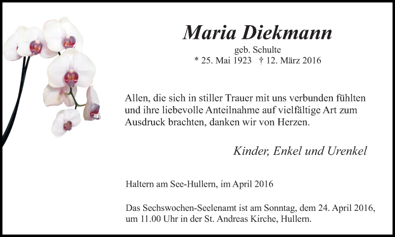 Traueranzeigen von Maria Diekmann | sich-erinnern.de