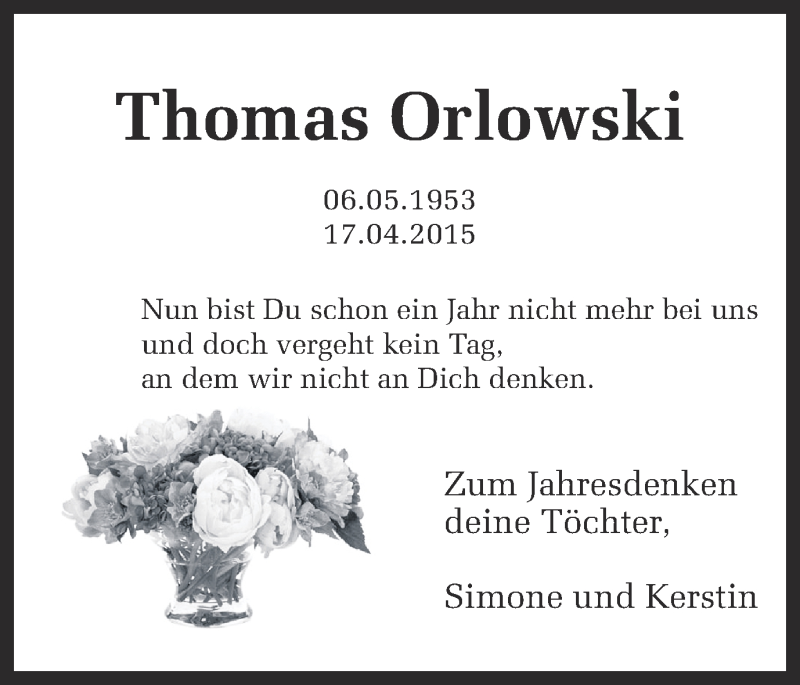 Traueranzeigen von Thomas Orlowski | sich-erinnern.de