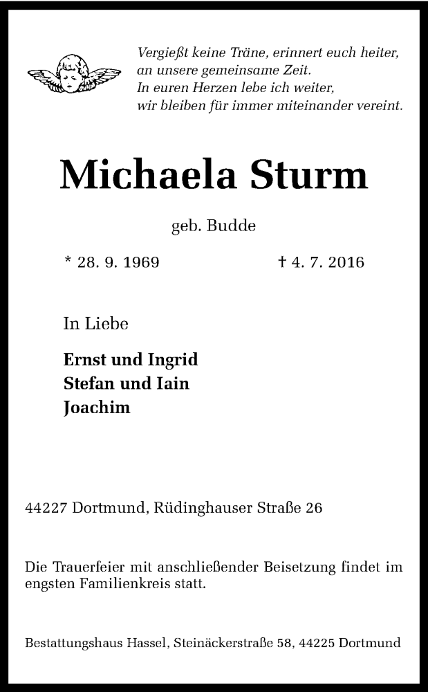Traueranzeigen von Michaela Sturm | sich-erinnern.de