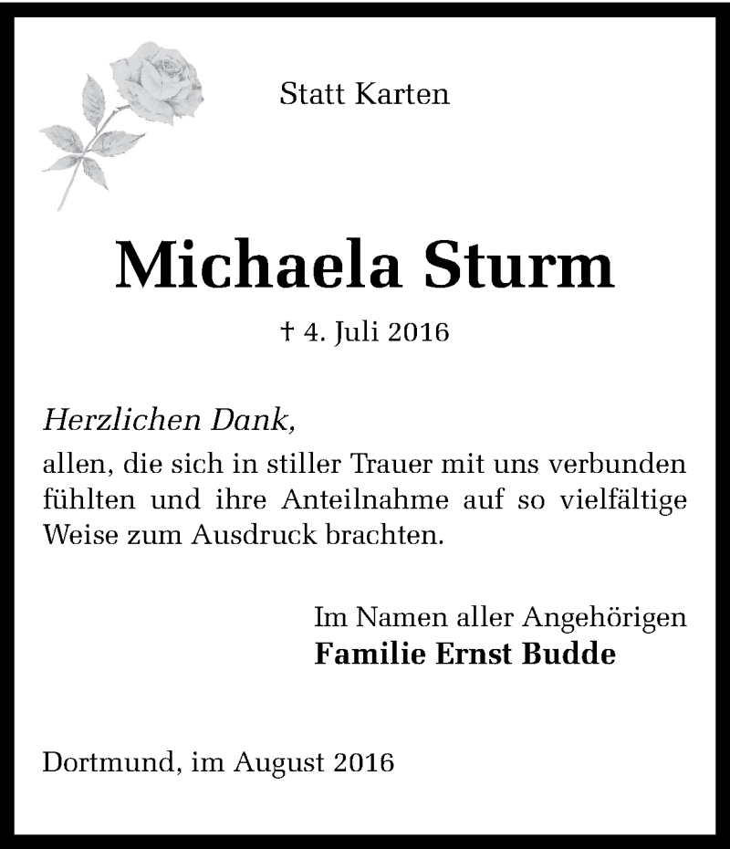 Traueranzeigen von Michaela Sturm | sich-erinnern.de