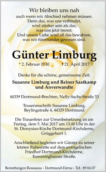 Traueranzeigen von Günter Limburg | sich-erinnern.de Traueranzeigen von Günter Limburg | sich-erinnern.de