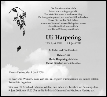 Traueranzeigen von Uli Harpering | sich-erinnern.de