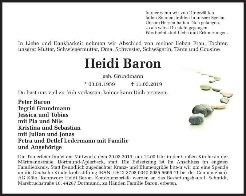 Traueranzeigen von Heidi Baron | sich-erinnern.de