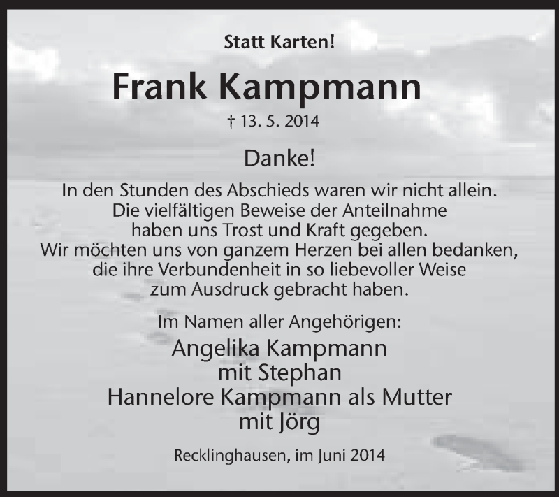 Traueranzeigen von Frank Kampmann | sich-erinnern.de