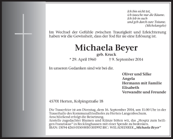 Traueranzeigen von Michaela Beyer | sich-erinnern.de