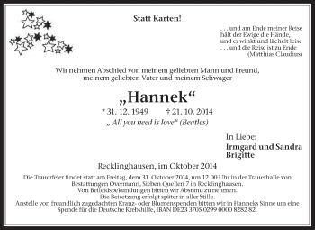 Traueranzeigen von Hannek | sich-erinnern.de