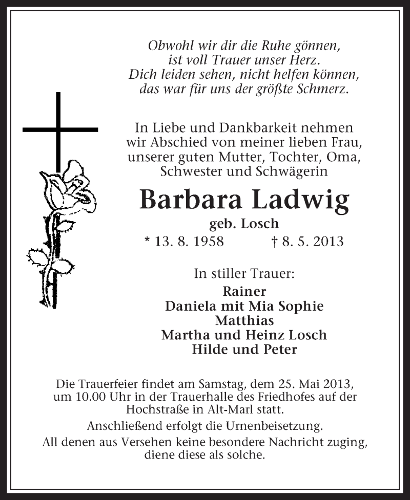 Traueranzeigen von Barbara Ladwig | sich-erinnern.de