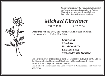 Traueranzeigen von Michael Kirschner | sich-erinnern.de