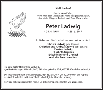Traueranzeigen von Peter Ladwig | sich-erinnern.de