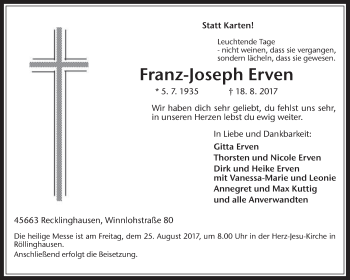 Traueranzeigen von Franz-Joseph Erven | sich-erinnern.de