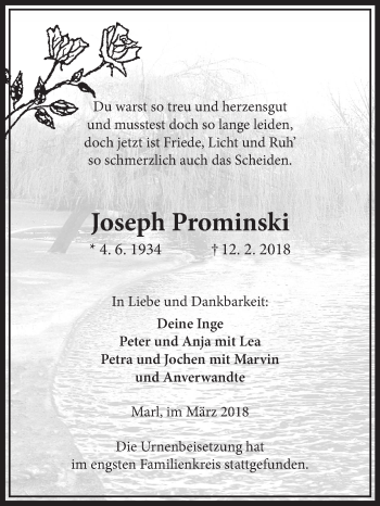 Traueranzeigen von Joseph Prominski | sich-erinnern.de