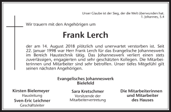 Traueranzeigen von Frank Lerch | sich-erinnern.de