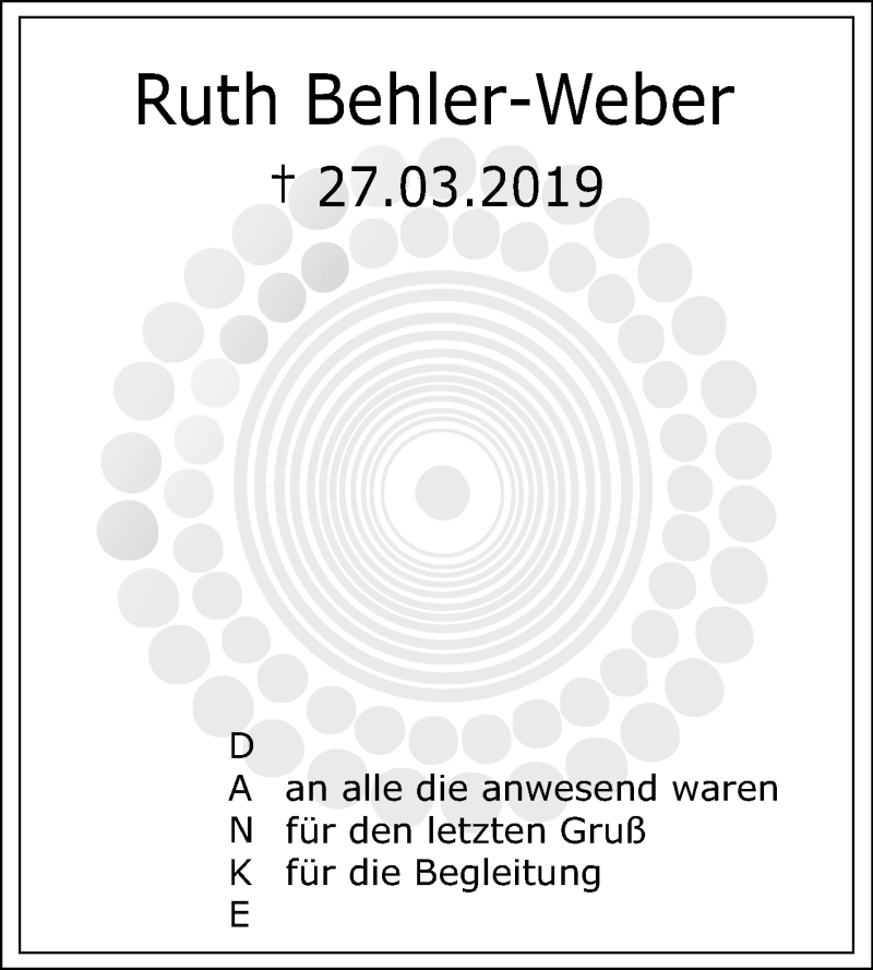 Traueranzeigen von Ruth Behler-Weber | sich-erinnern.de