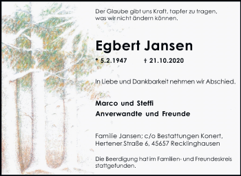 Traueranzeigen von Egbert Jansen | sich-erinnern.de
