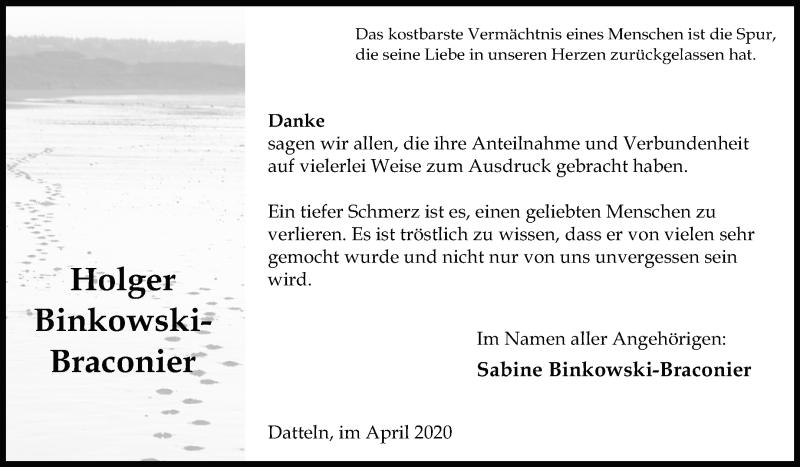 Traueranzeigen von Holger Binkowski-Braconier | sich-erinnern.de