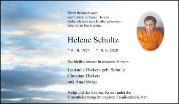 Traueranzeigen von Helene Schultz | sich-erinnern.de