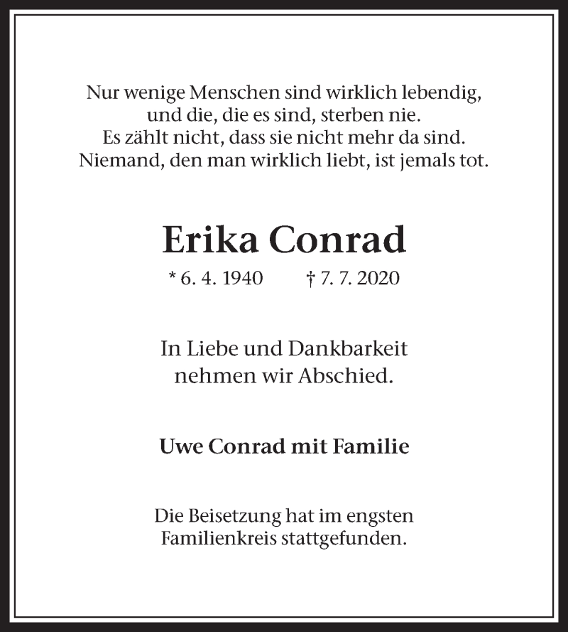 Traueranzeigen von Erika Conrad | sich-erinnern.de