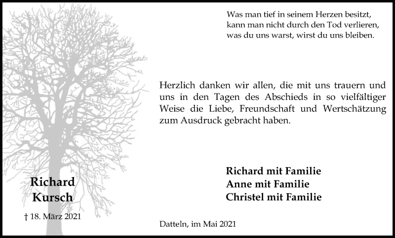 Traueranzeigen von Richard Kursch | sich-erinnern.de